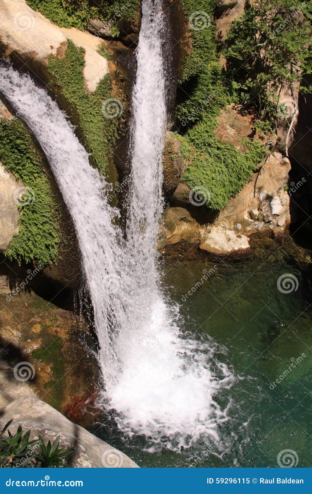 Two waterfalls meet stock image. Image of moisten, fluids - 59296115