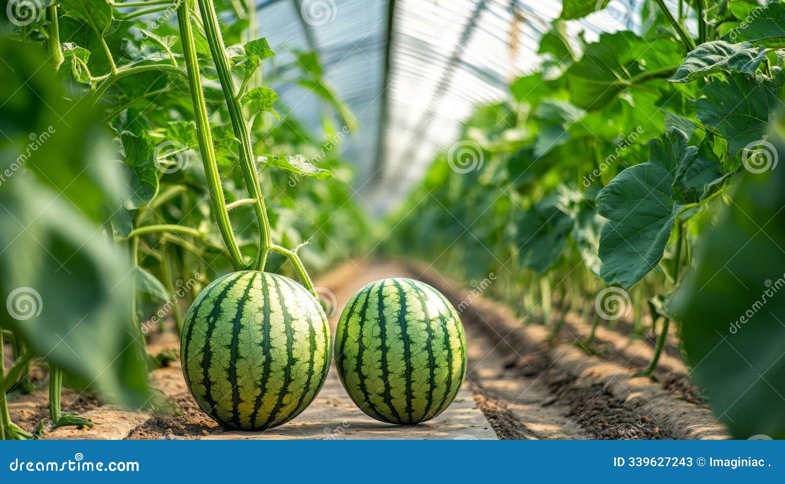 Watermelons Growing In The Field. Green Watermelons On A Farm ...
