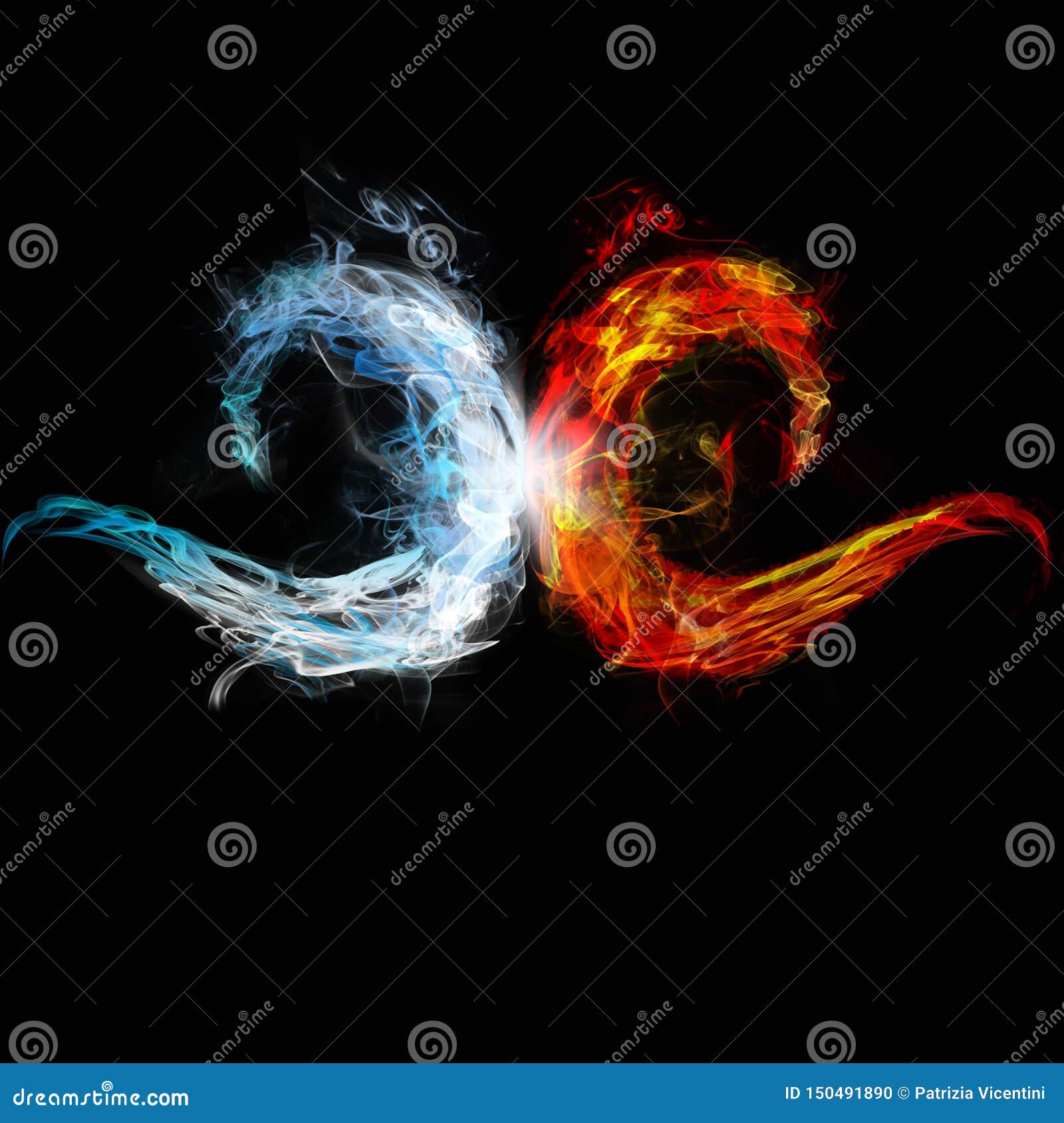 Two Waves of Ice and Fire Meet Stock Illustration - Illustration of ...