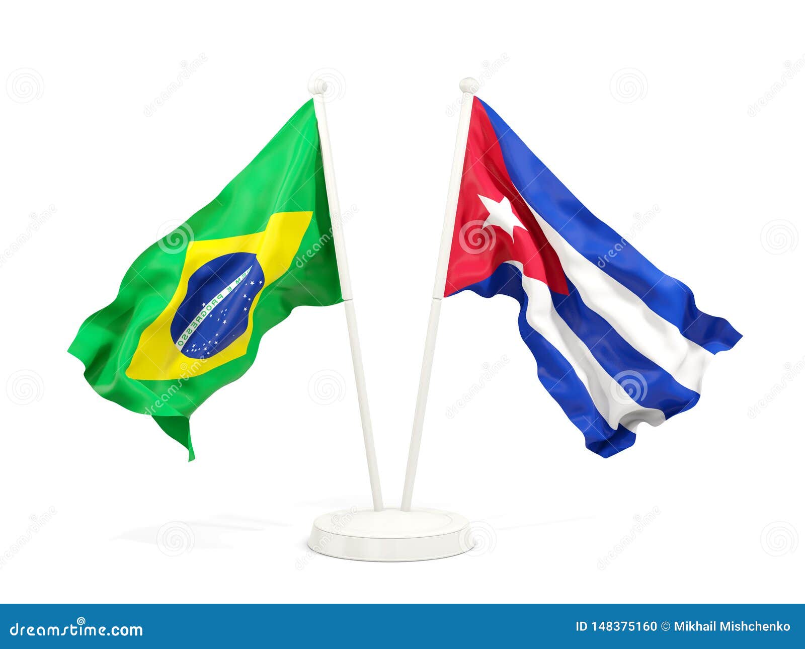 Two Waving Flags of Brazil and Cuba Isolated on White Stock ...
