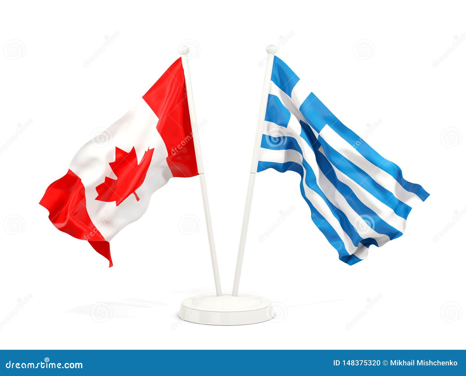 Two Waving Flags of Canada and Greece Isolated on White Stock ...