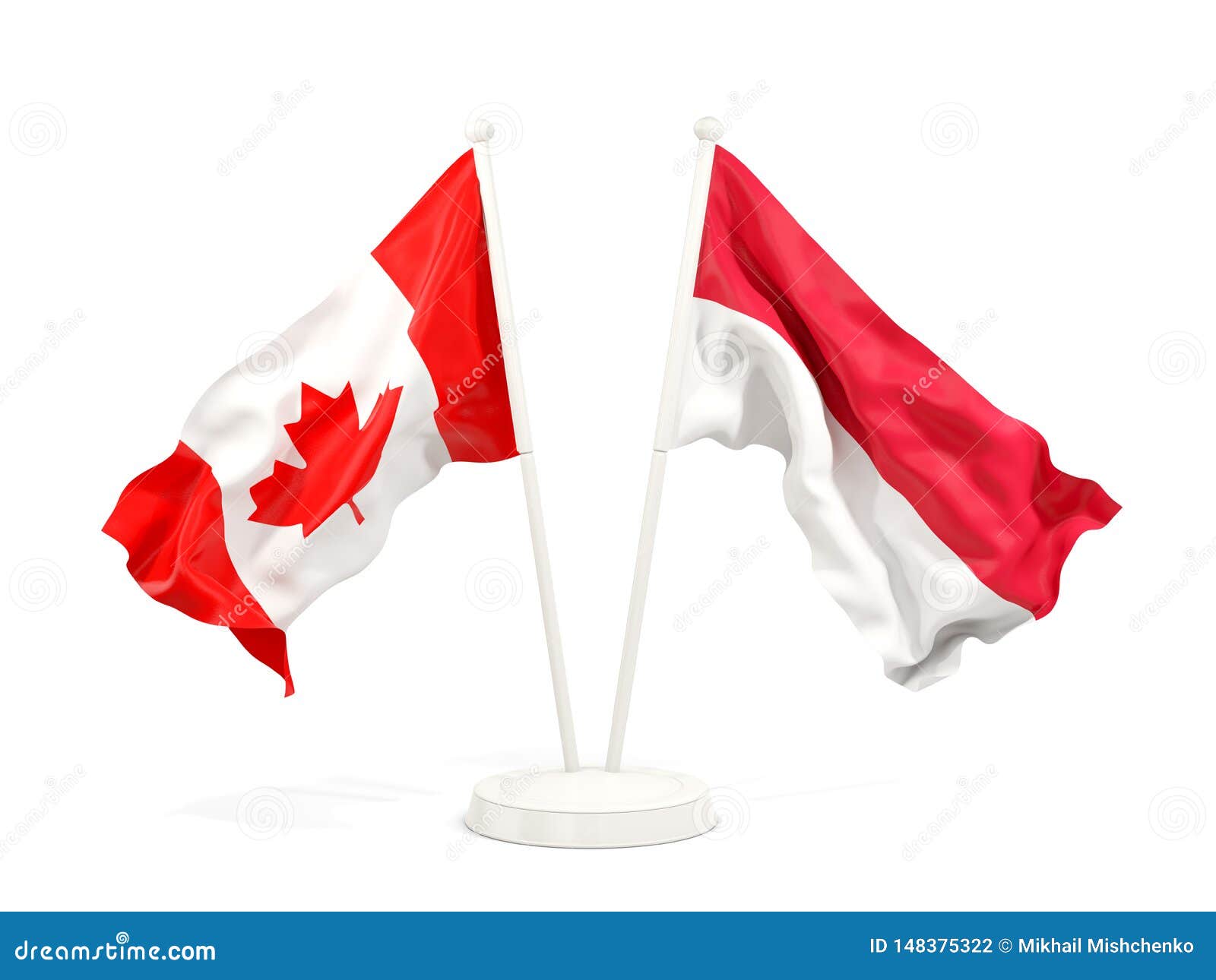 Two Waving Flags of Canada and Indonesia Isolated on White Stock ...