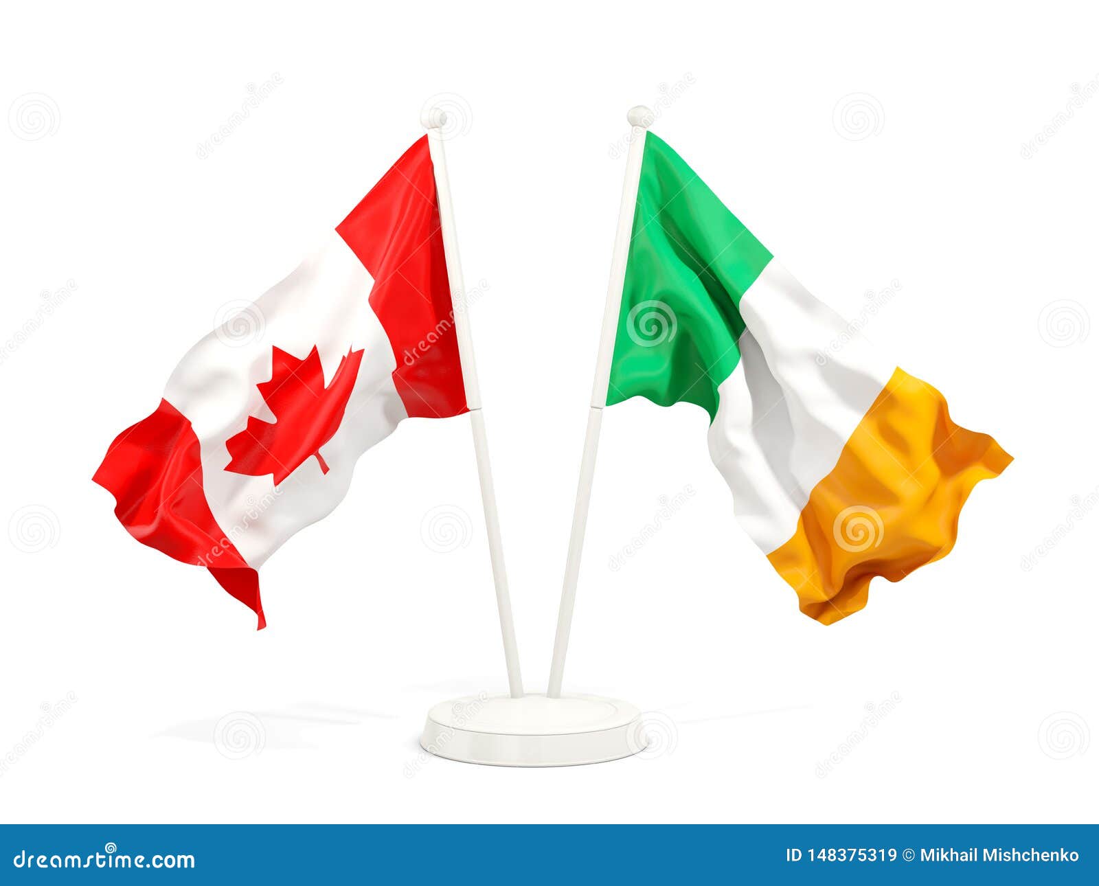 Two Waving Flags of Canada and Ireland Isolated on White Stock ...