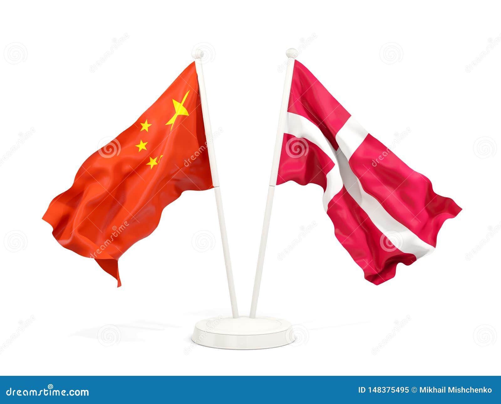 Two Waving Flags of China and Denmark Isolated on White Stock ...