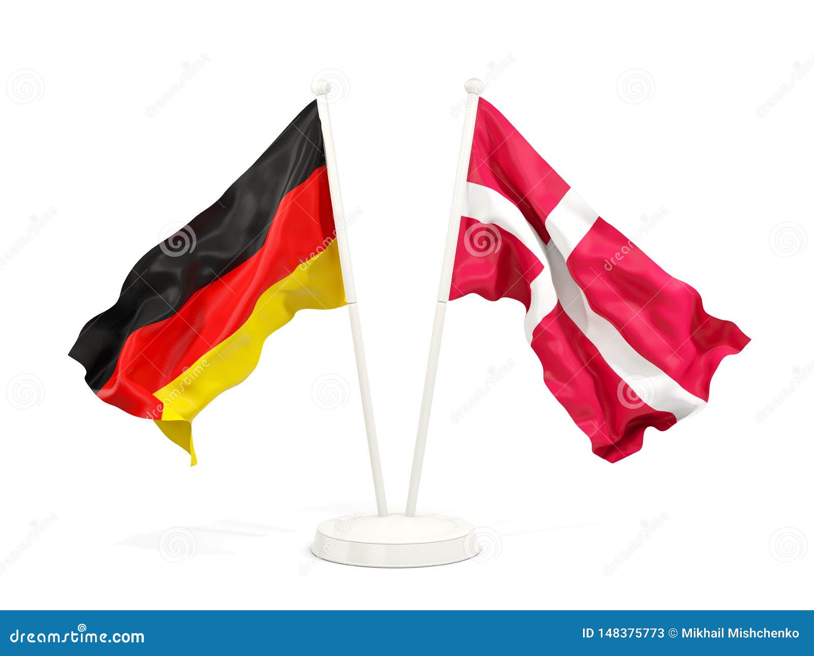 Two Waving Flags of Germany and Denmark Isolated on White Stock ...