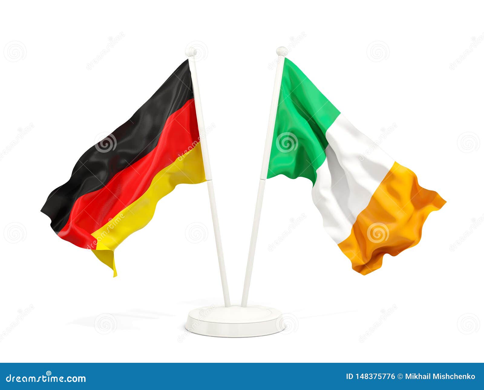 Two Waving Flags of Germany and Ireland Isolated on White Stock ...