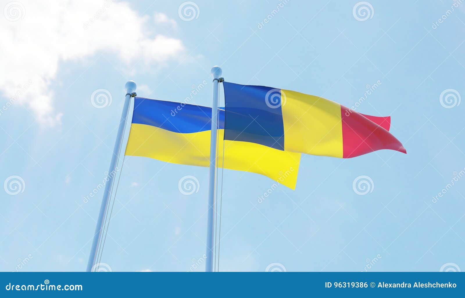 Romania And Ukraine. The Romanian And Ukrainian Flags. Official ...