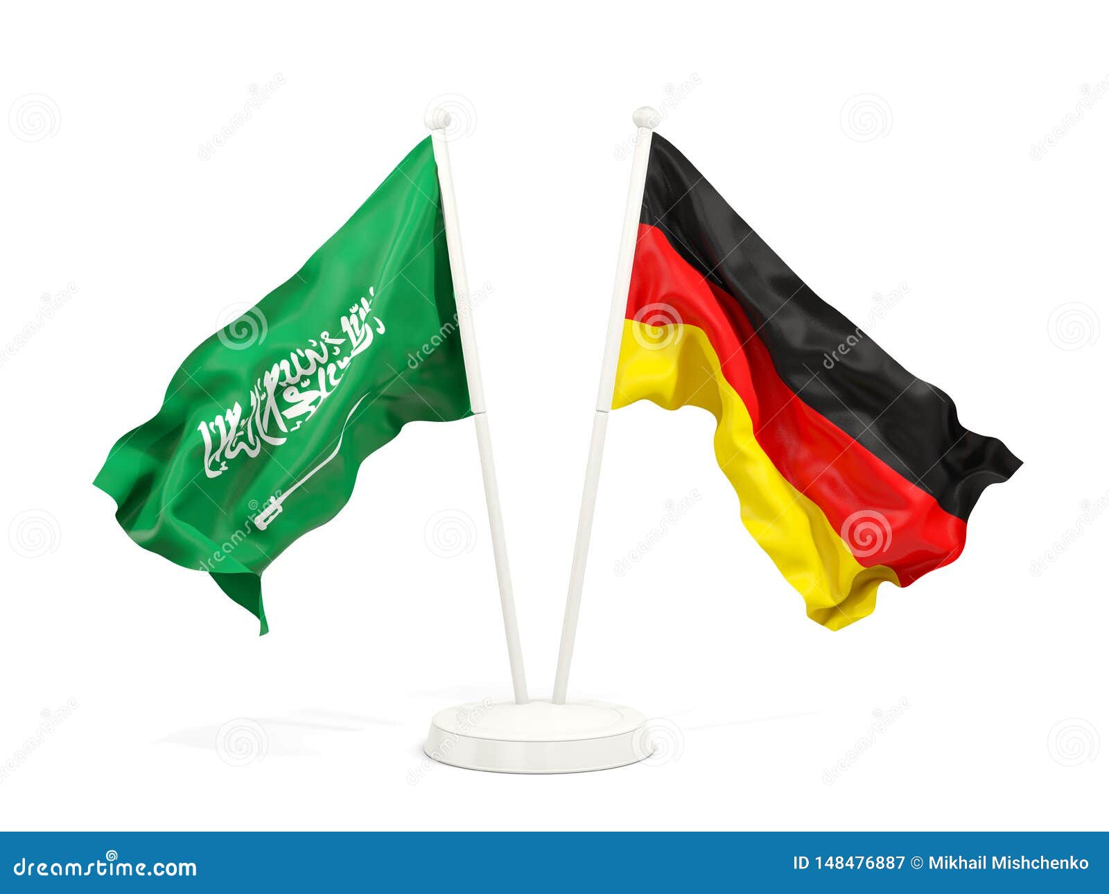 Two Waving Flags of Saudi Arabia and Germany Isolated on White Stock ...