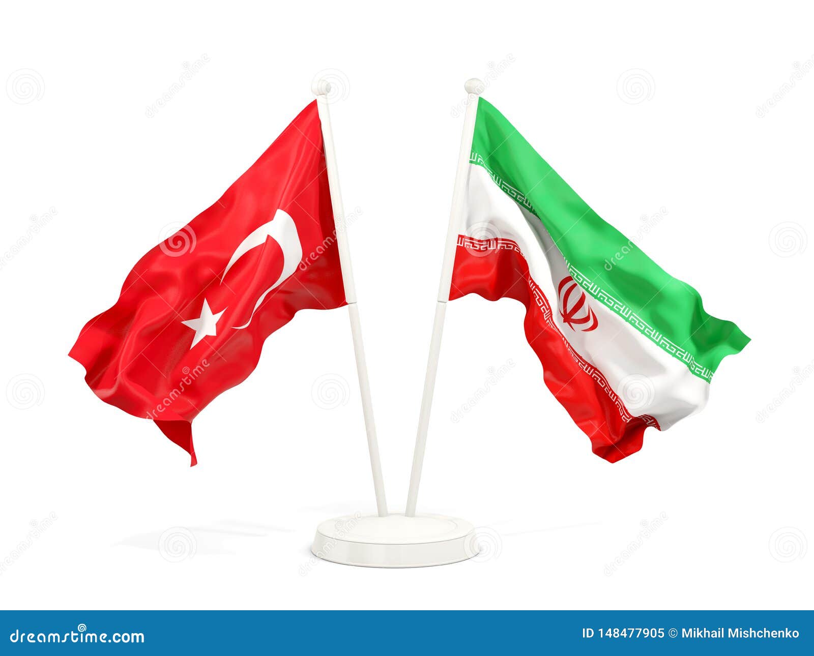 Two Waving Flags of Turkey and Iran Isolated on White Stock ...