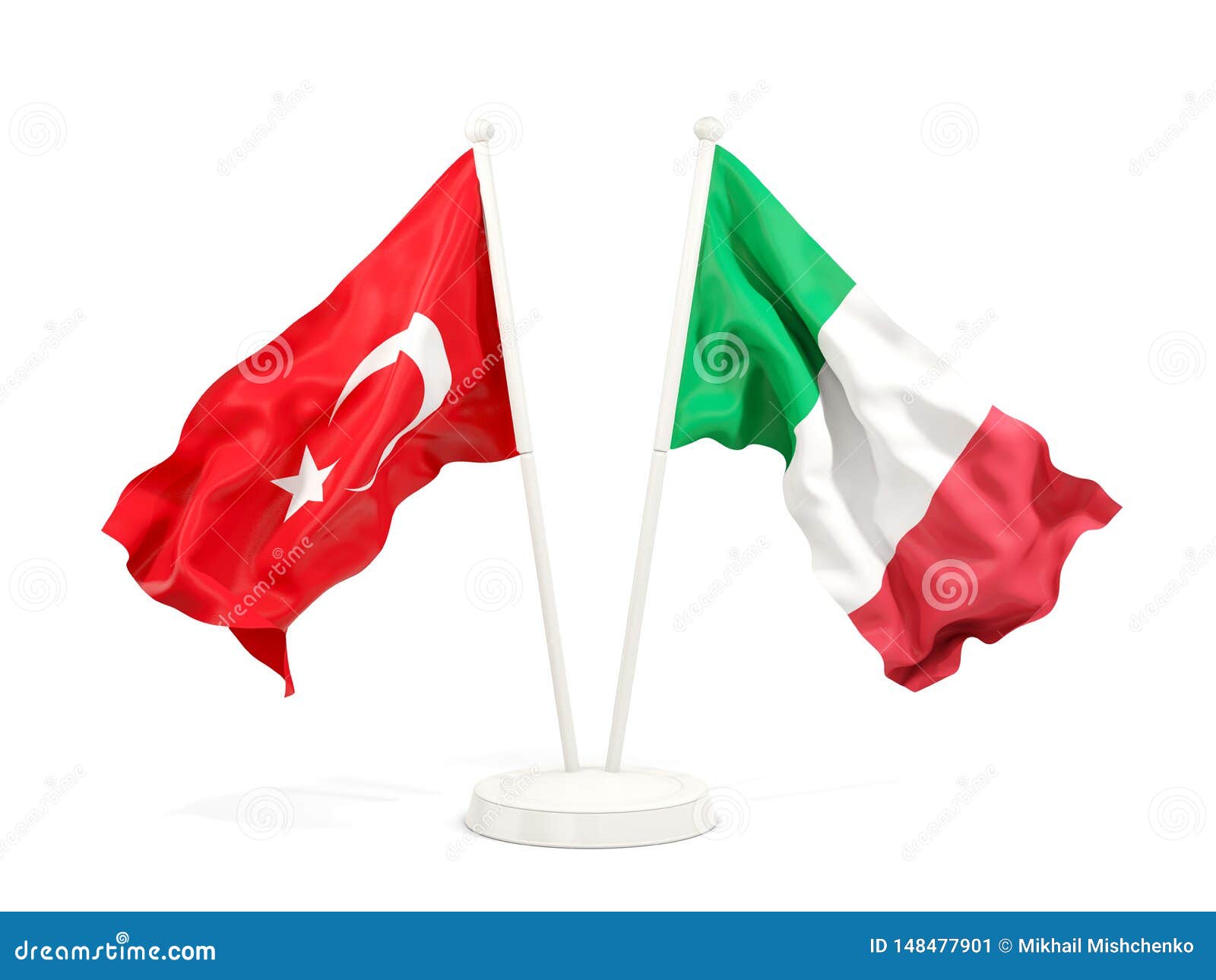 Two Waving Flags of Turkey and Italy Isolated on White Stock ...
