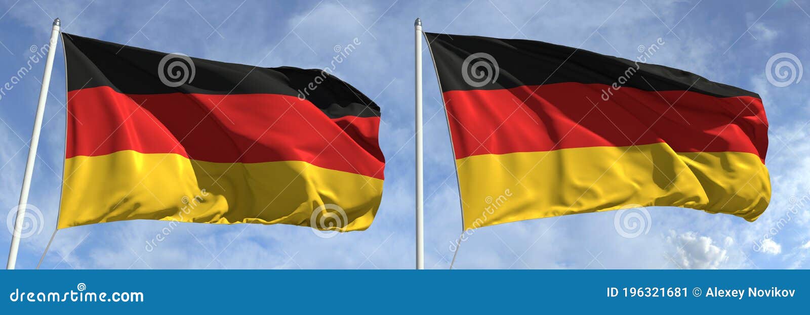 Flying Flags of Germany on Sky Background, 3d Rendering Stock ...