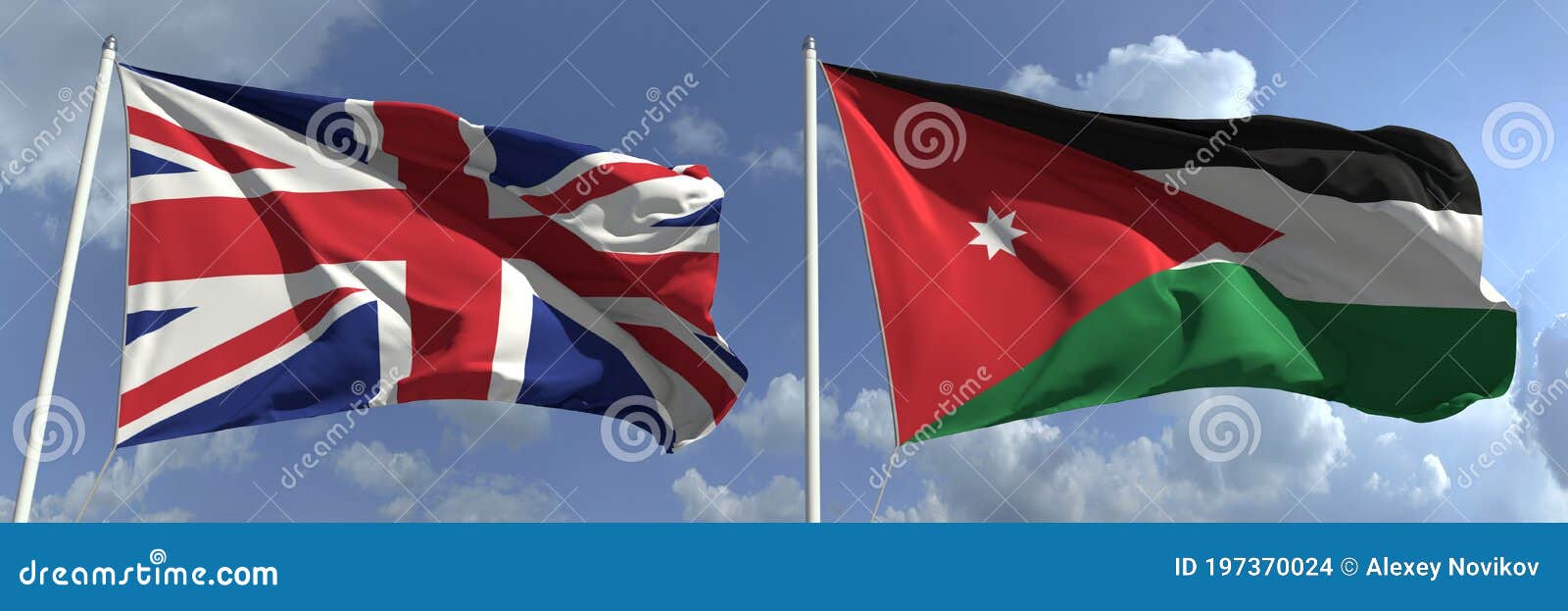 National Flags of Great Britain and Jordan, 3d Rendering Stock ...