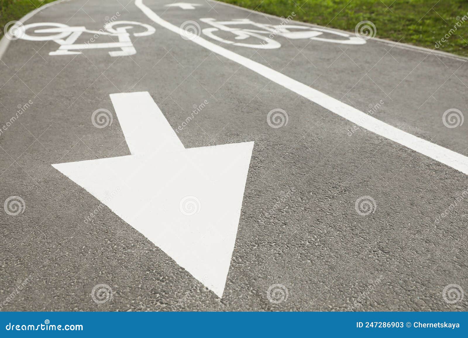 Two Way Bicycle Lane with White Markings on Asphalt Stock Image - Image ...
