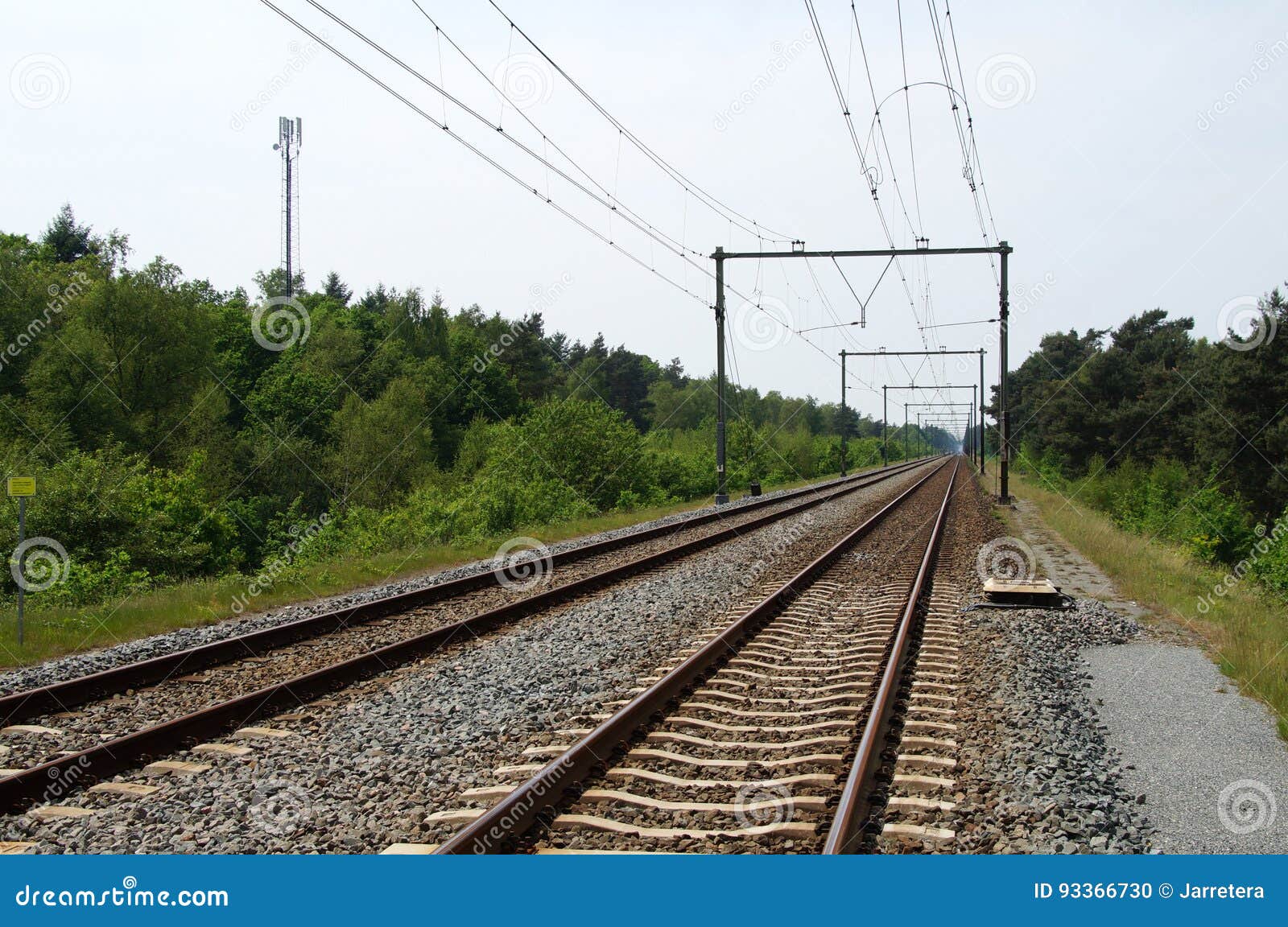 Two way railroad track stock photo. Image of tree, power - 93366730