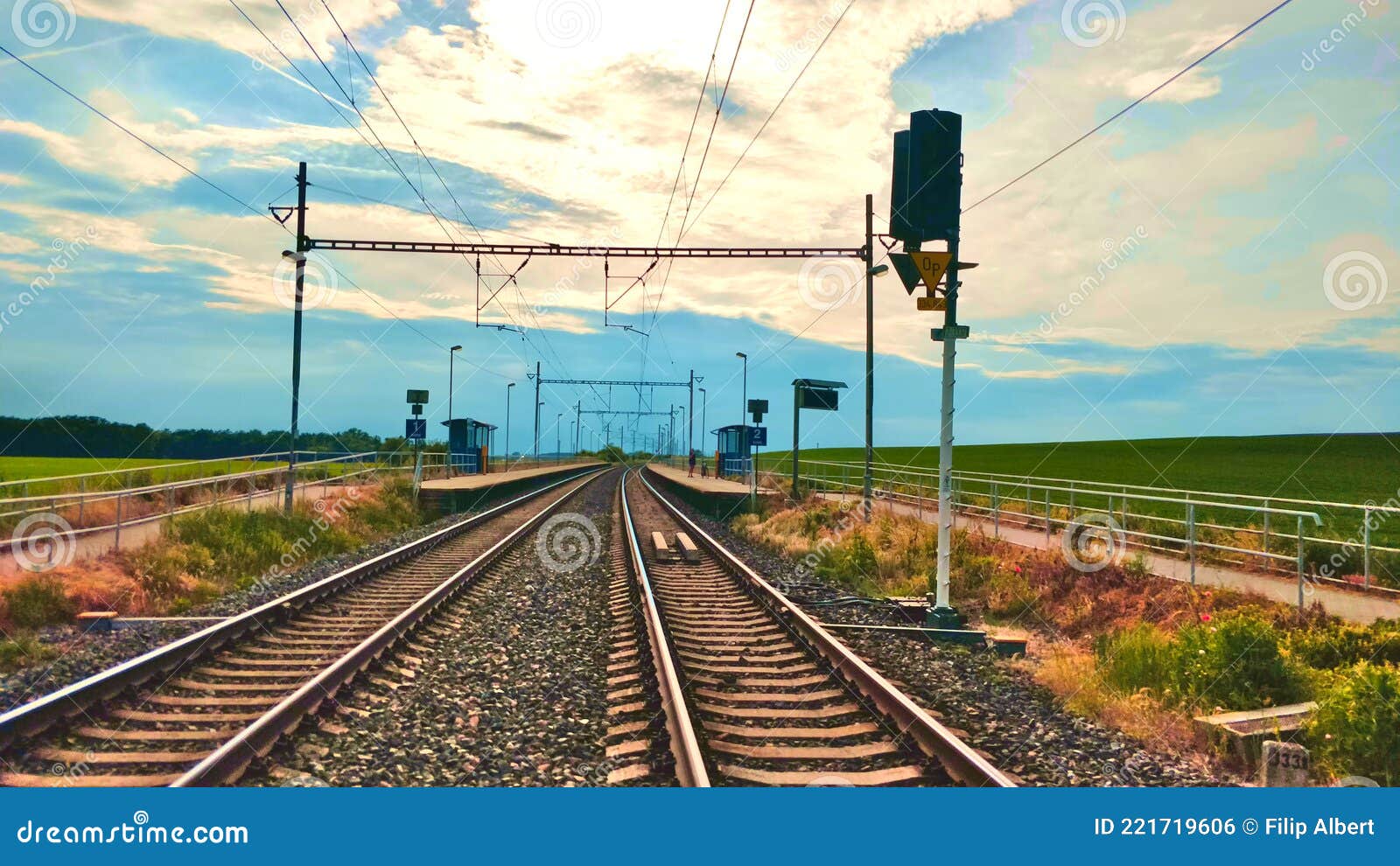 Two Way Railroad Track Going through an Empty Local Train Station Stock ...