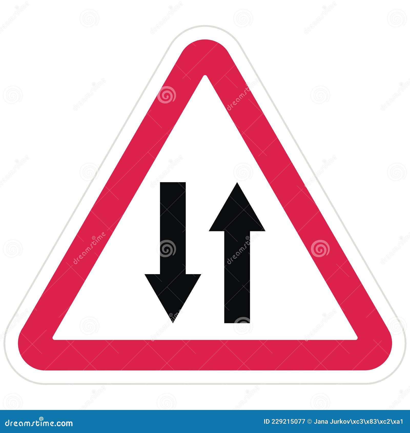 Two Way Road Sign. An Image Of A Bidirectional Triangle Sign With A Red ...
