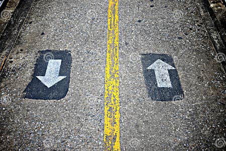 Two Way Sign on Concrete Walkway Stock Image - Image of texture, grungy ...