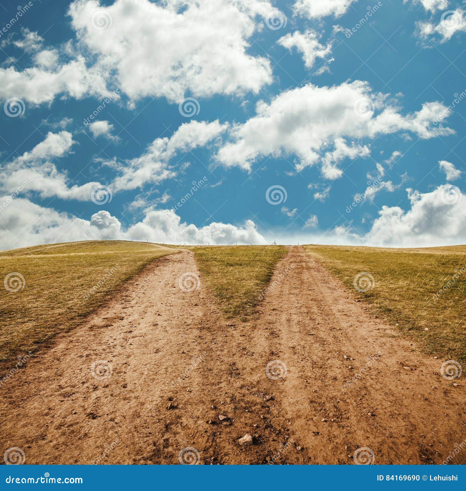 Two Way To Far Away Landscape with Grass Stock Photo - Image of ...