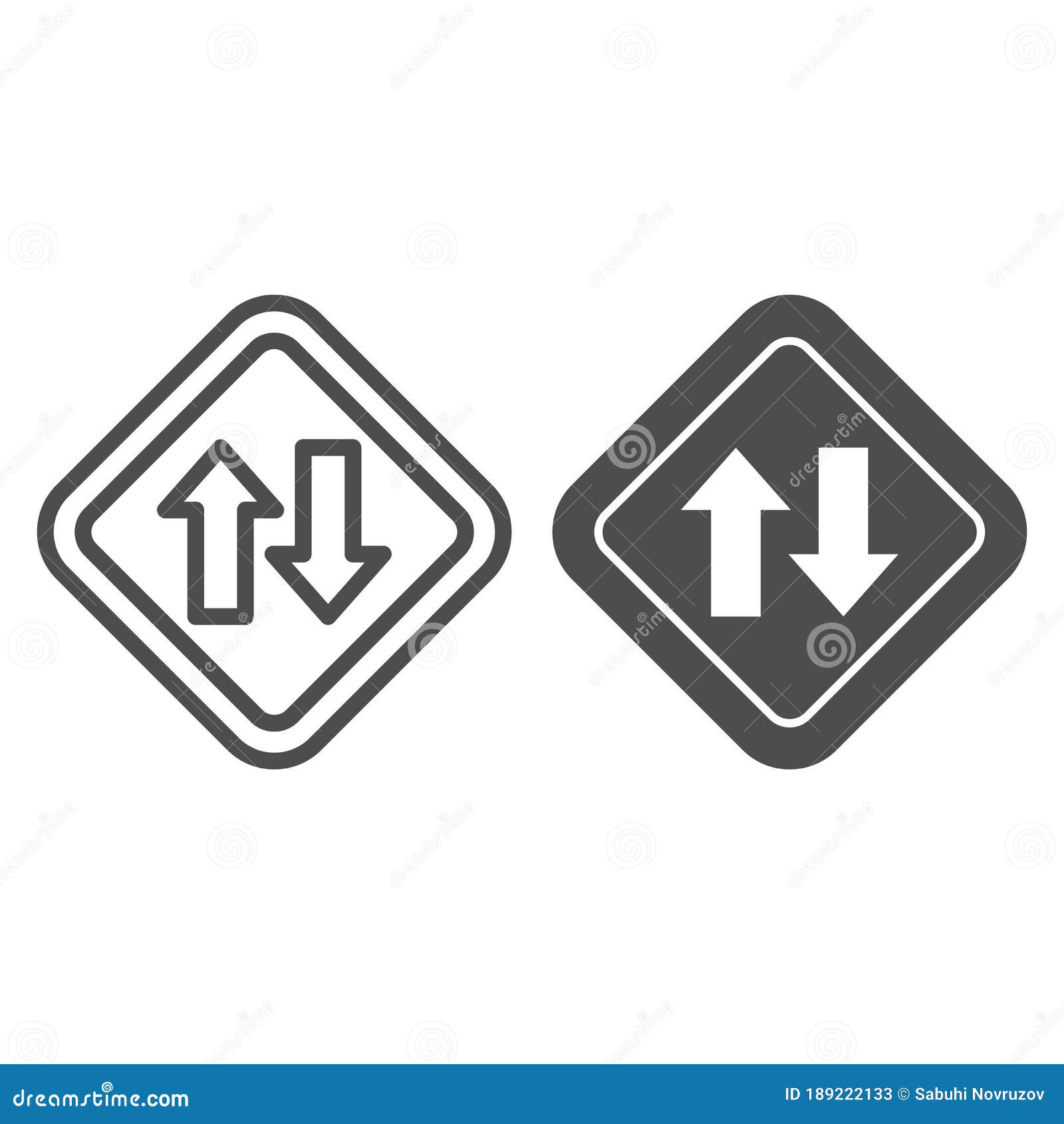 Two Way Traffic Line and Solid Icon, Navigation Concept, Traffic Sign ...