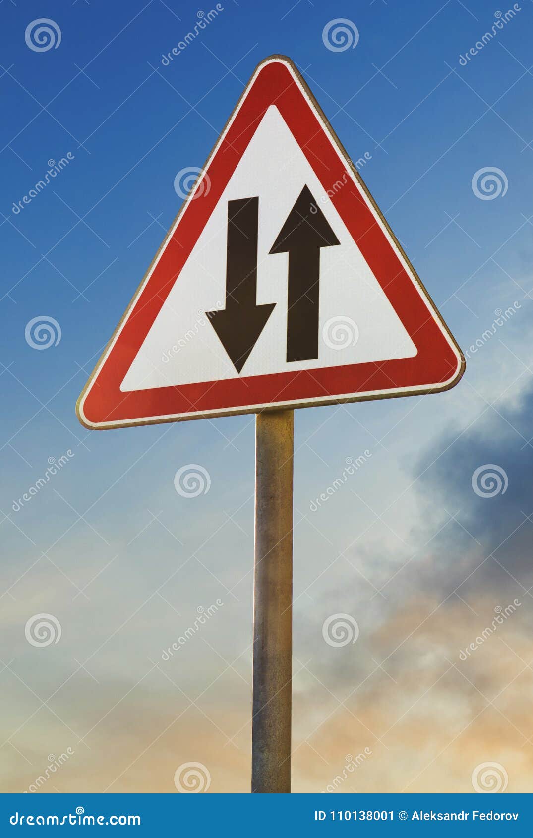 Two way traffic road sign stock image. Image of arrow - 110138001