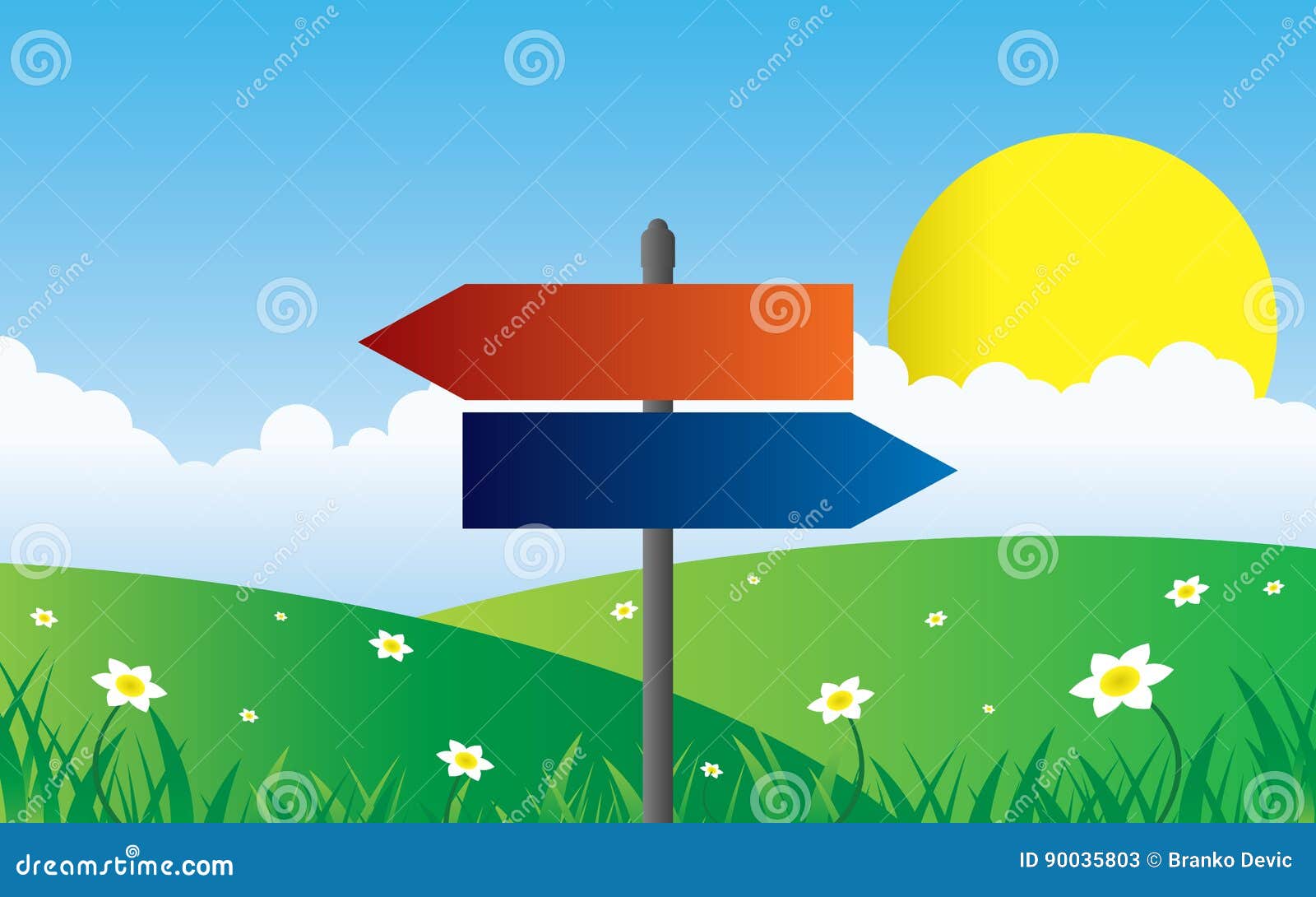 Two Ways Sign in the Meadow Stock Vector - Illustration of meadow ...