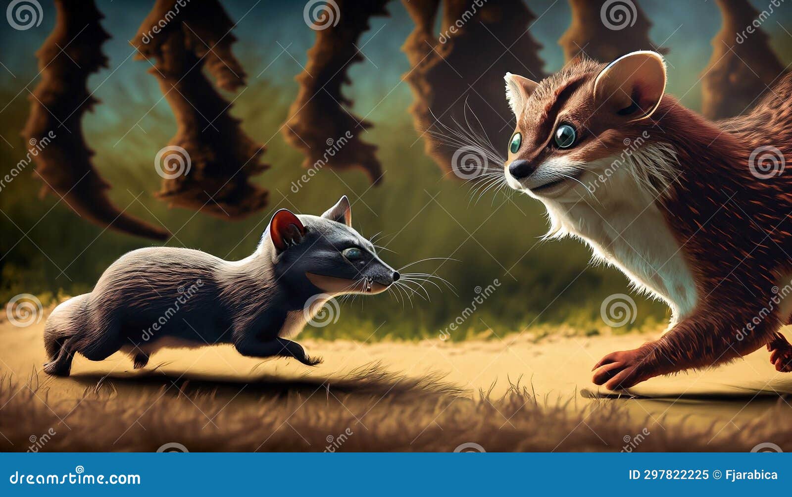 Two Weasels on a Path through the Forest Stock Illustration ...