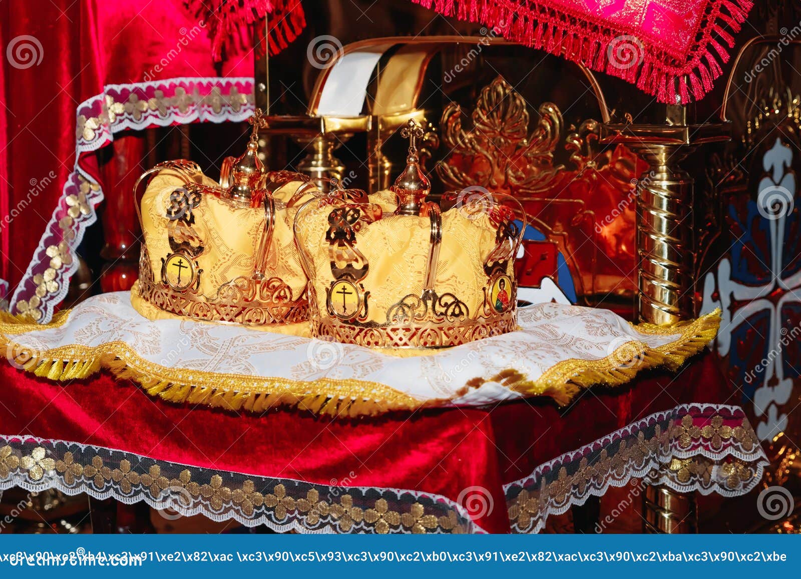 Two Wedding Crowns in the Church Stock Image - Image of icon, groom ...