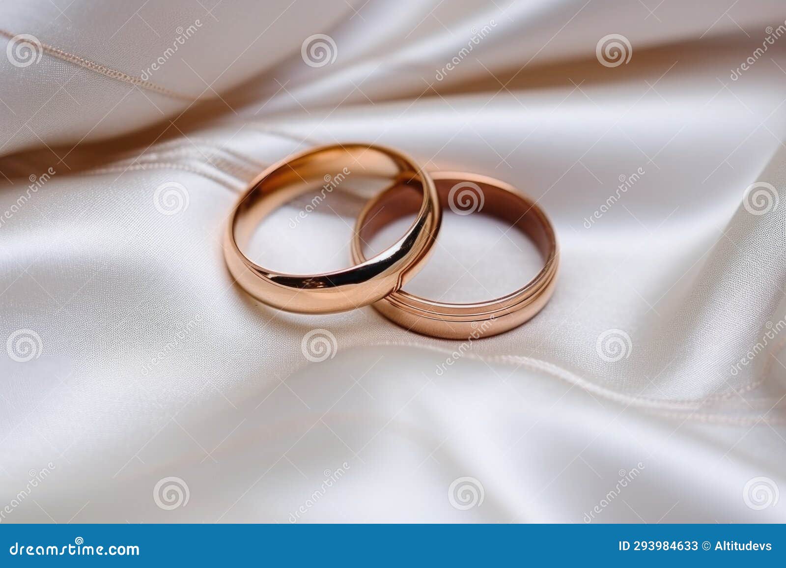 Two Wedding Rings Interlocked on White Satin Stock Image - Image of ...