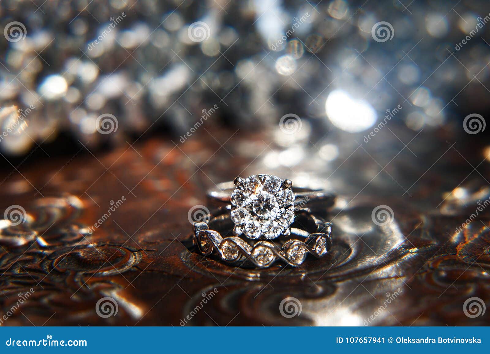 Two Wedding Rings on the Reflecting Surface with Highlights Stock Image ...