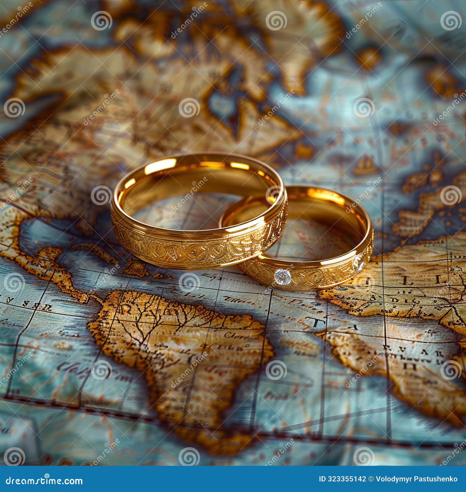 Two Wedding Rings on a World Map Stock Photo - Image of blingbling ...