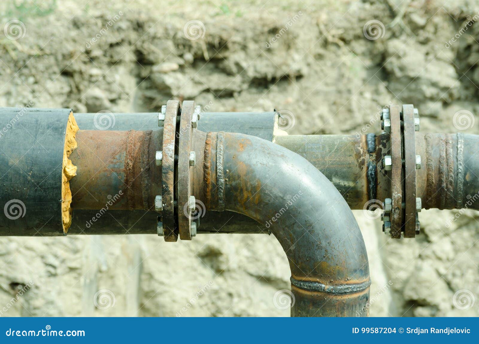 Two Welded Pipes with Bolts and Insulation Closeup. Stock Photo - Image ...