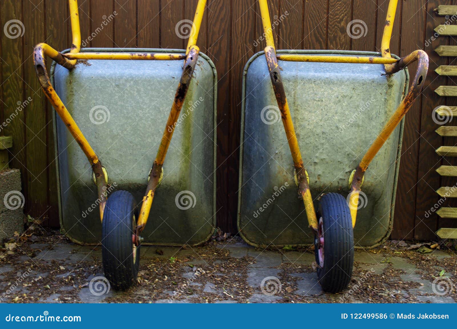 Two Wheelbarrows Standing stock photo. Image of outdoors - 122499586