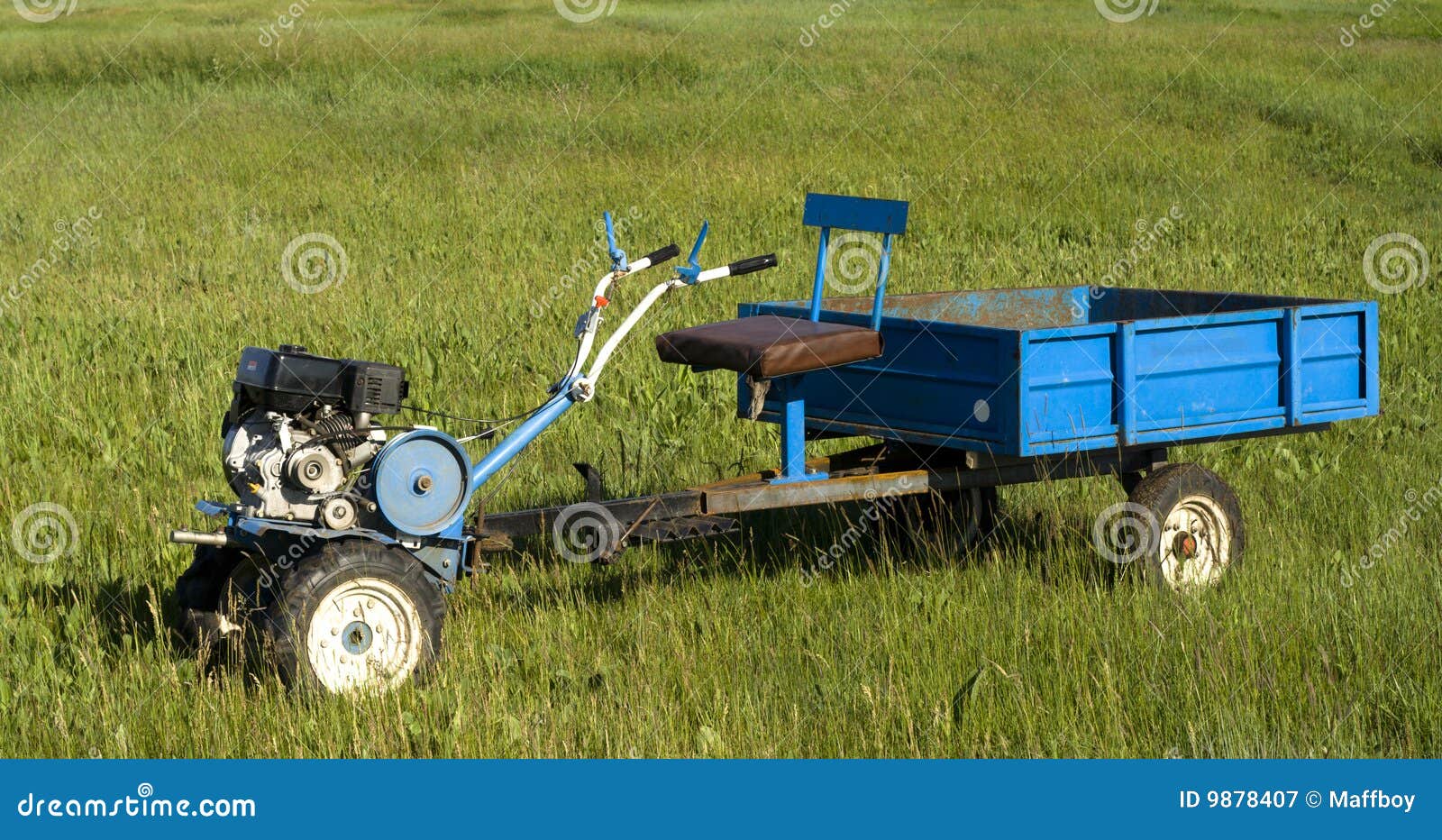 Two-whell Tractor with Trailer Stock Image - Image of grass, motor: 9878407