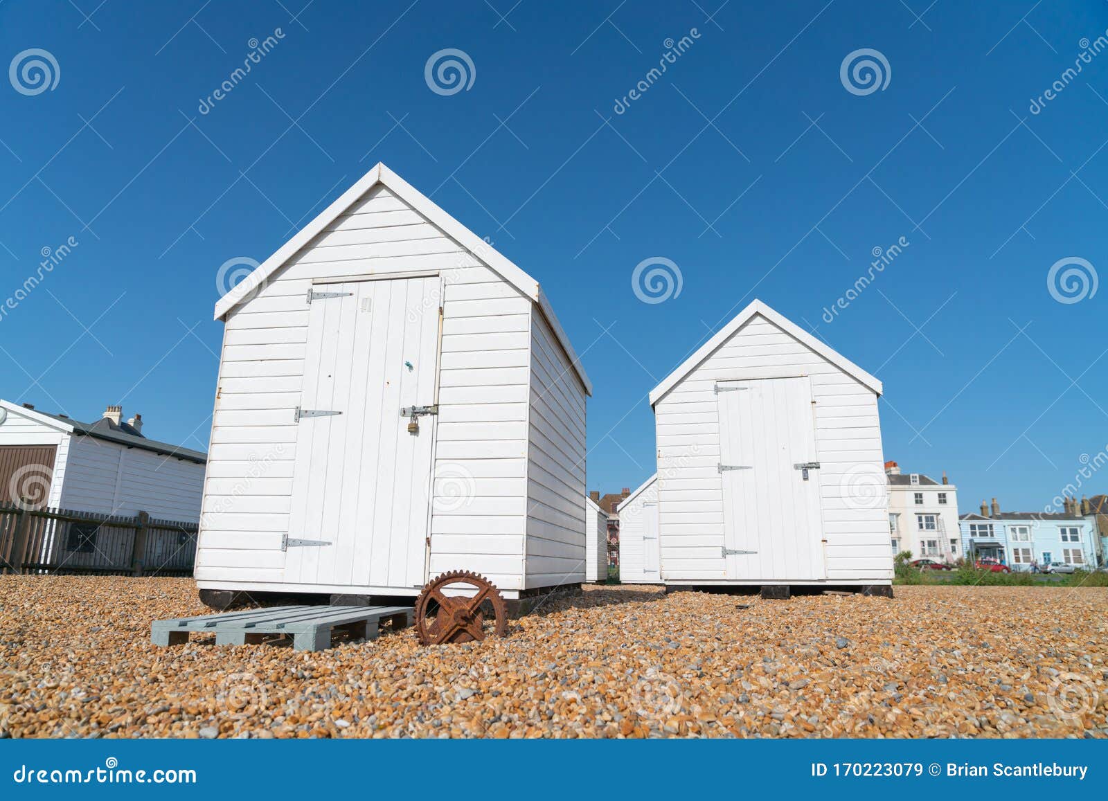 Two White Beach Sheds on Deal Waterfront Stock Image - Image of coastal ...
