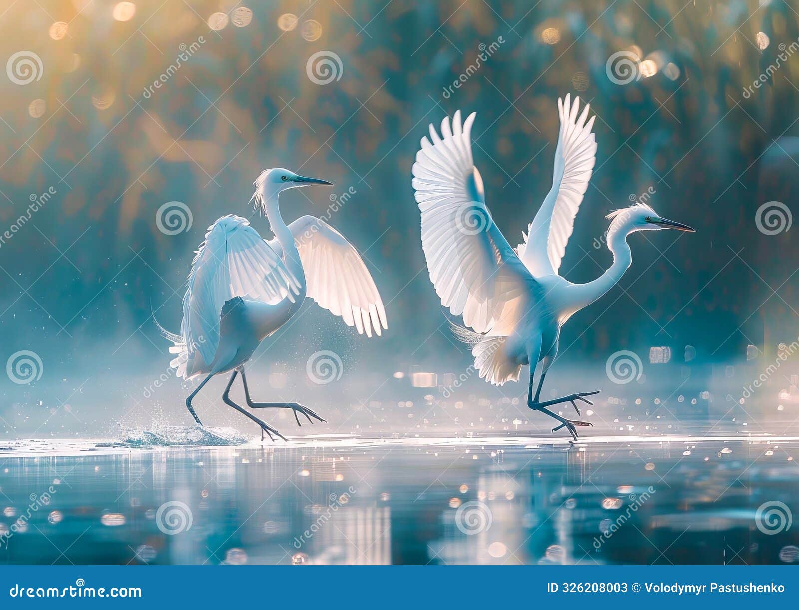 Two White Birds are Dancing in the Water Stock Image - Image of bird ...