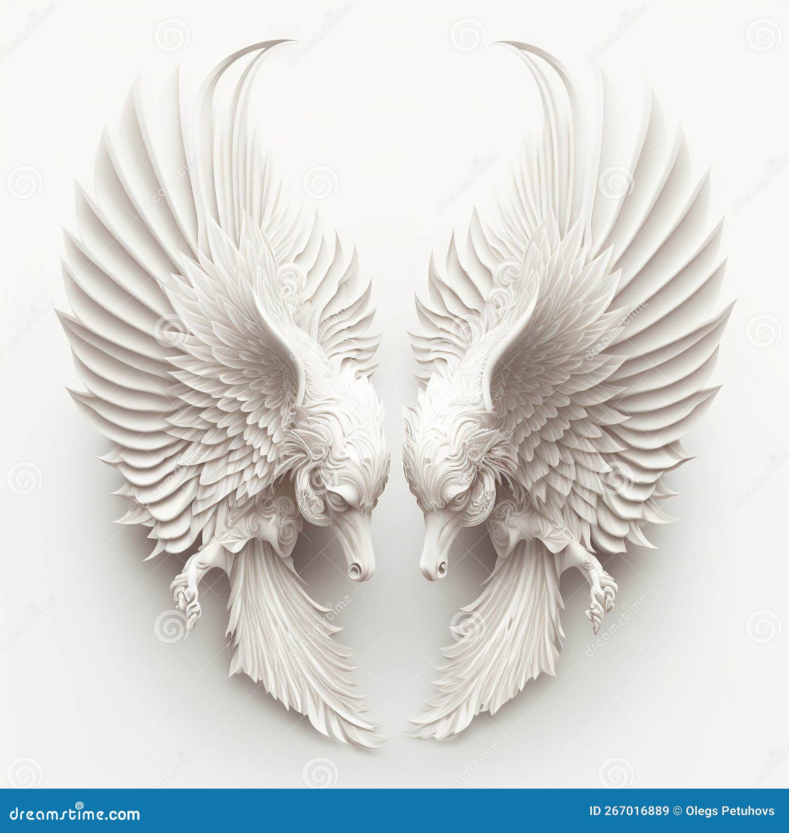 Two White Birds with Wings Spread Out on a White Background, One of ...