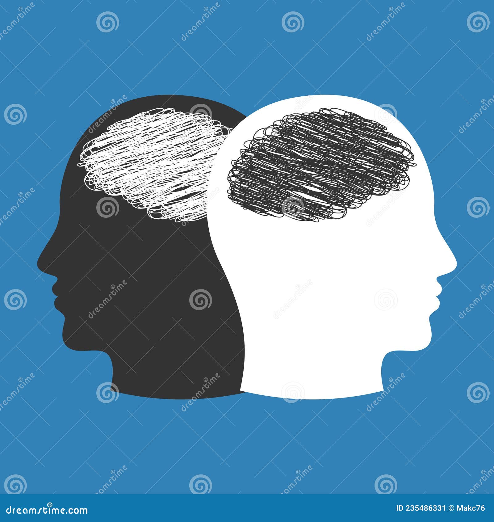 Two White and Black Head Silhouettes Think Differently. Different ...