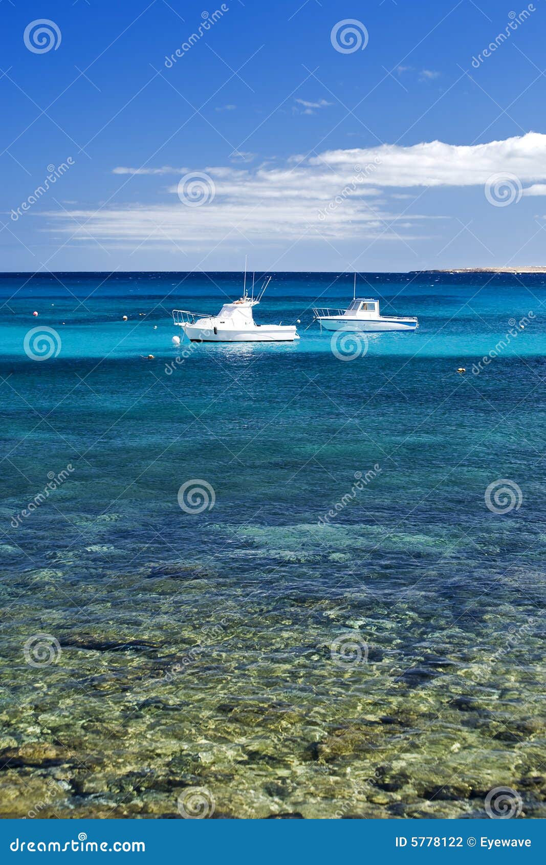 Two White Boats on Crystal Clear Water Stock Photo - Image of vacation ...