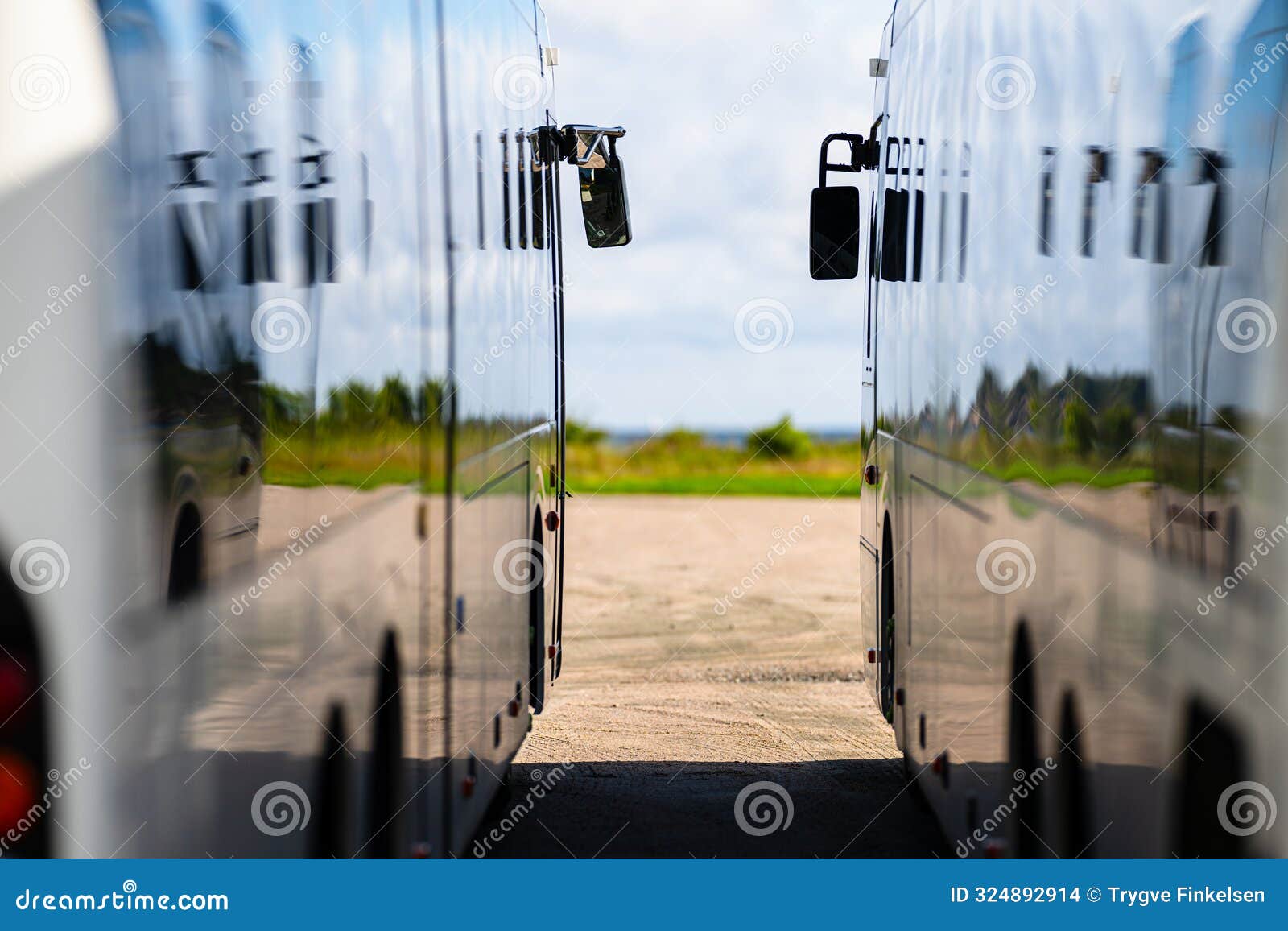 Two White Buses Parked by a Beach.. Stock Photo - Image of vehicle ...
