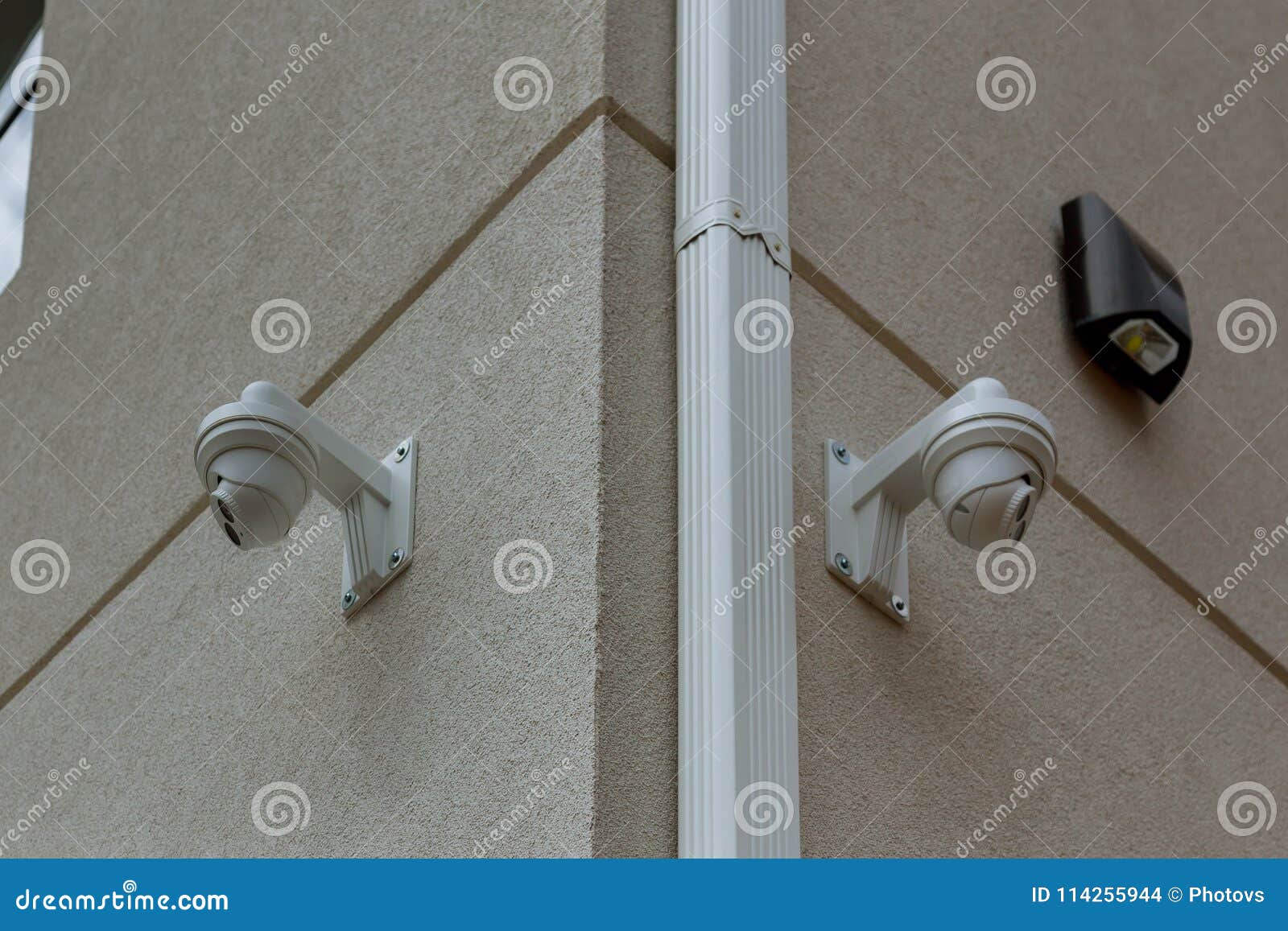 Two White CCTV Camera on the White Wall Stock Photo - Image of cctv ...