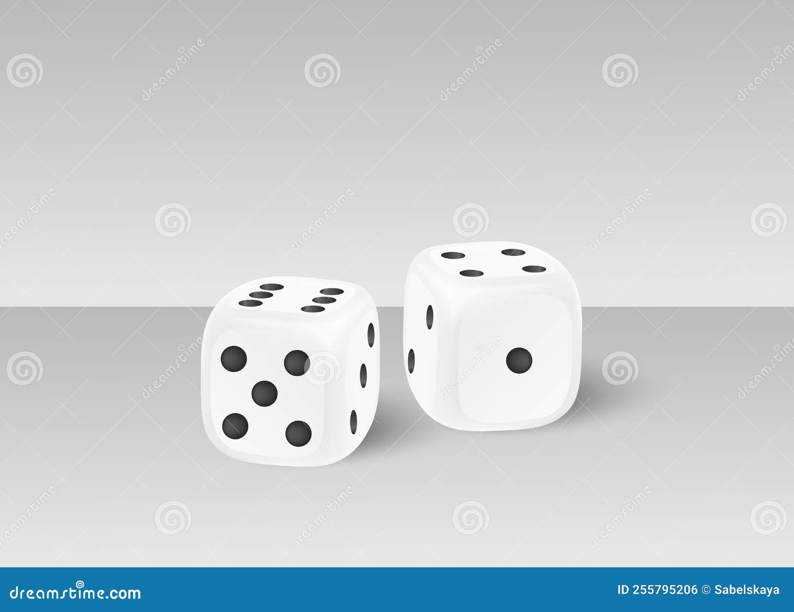 Two White Cubic Realistic Dices with Black Numbers of Dots Lying on ...