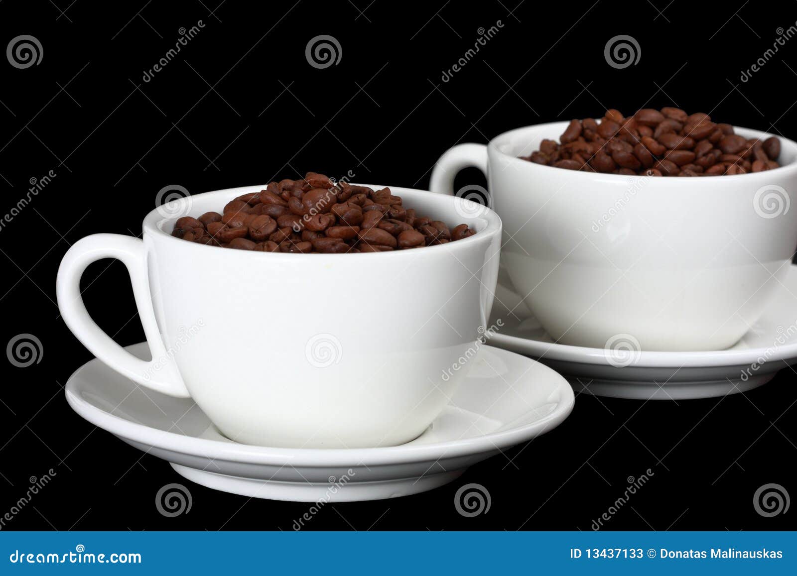 Two White Cups, Full of Coffee Beans Stock Image - Image of closeup ...