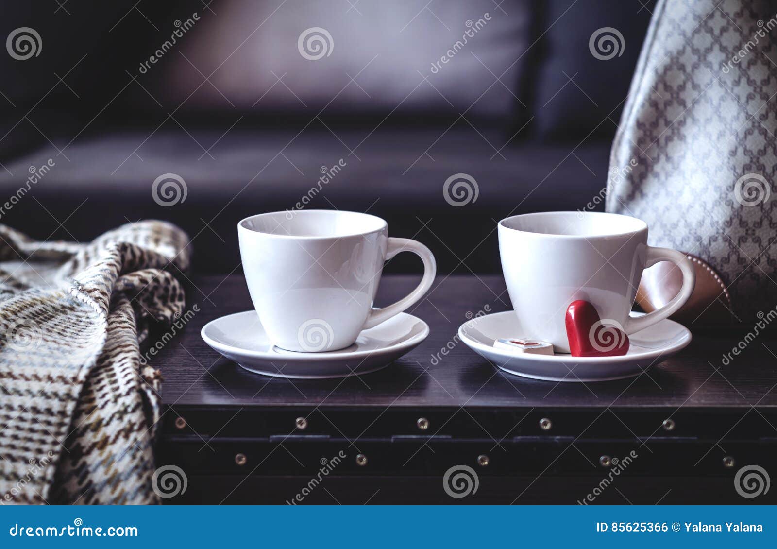 Two White Cups of Morning Coffee on the Table Stock Photo - Image of ...