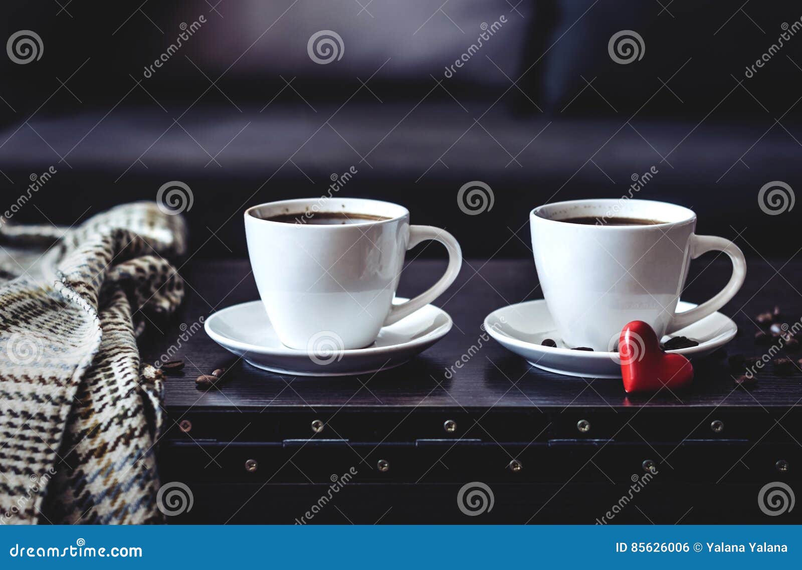 Two White Cups of Morning Coffee on the Table Stock Photo - Image of ...