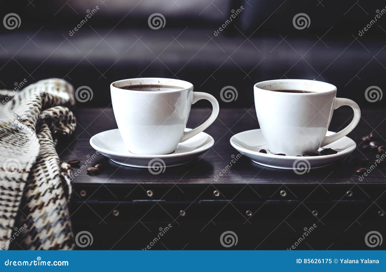 Two White Cups of Morning Coffee on the Table Stock Image - Image of ...