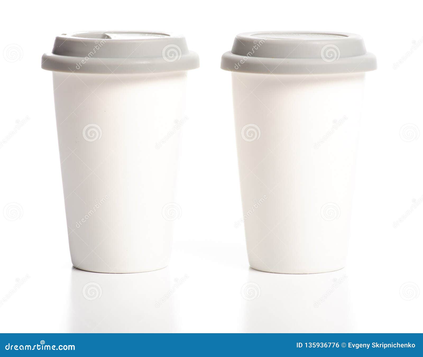 Two White Cups Mug with Gray Lid Stock Photo - Image of human, copy ...