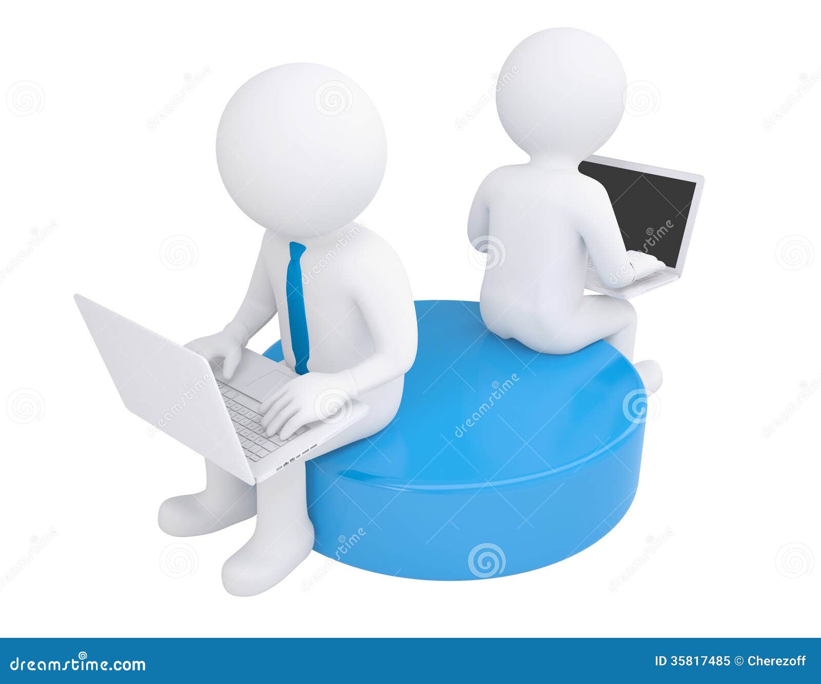 3d Man Sitting At Computer