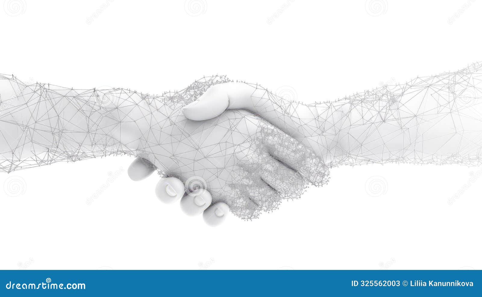 Two White, 3D Rendered Hands Shake, Formed of a Network of Lines and ...