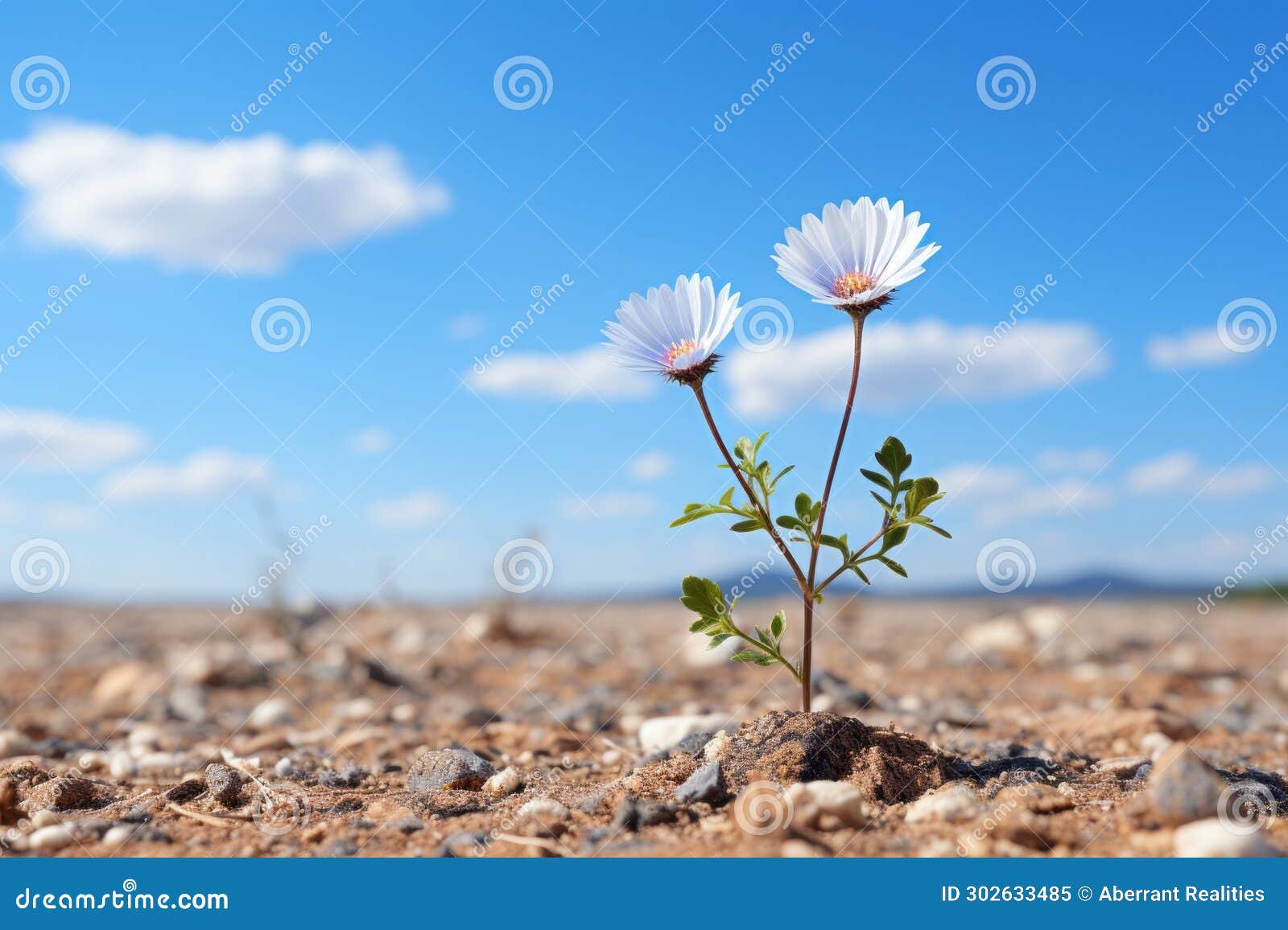 Two White Daisies Growing Out of the Ground in the Desert Stock ...