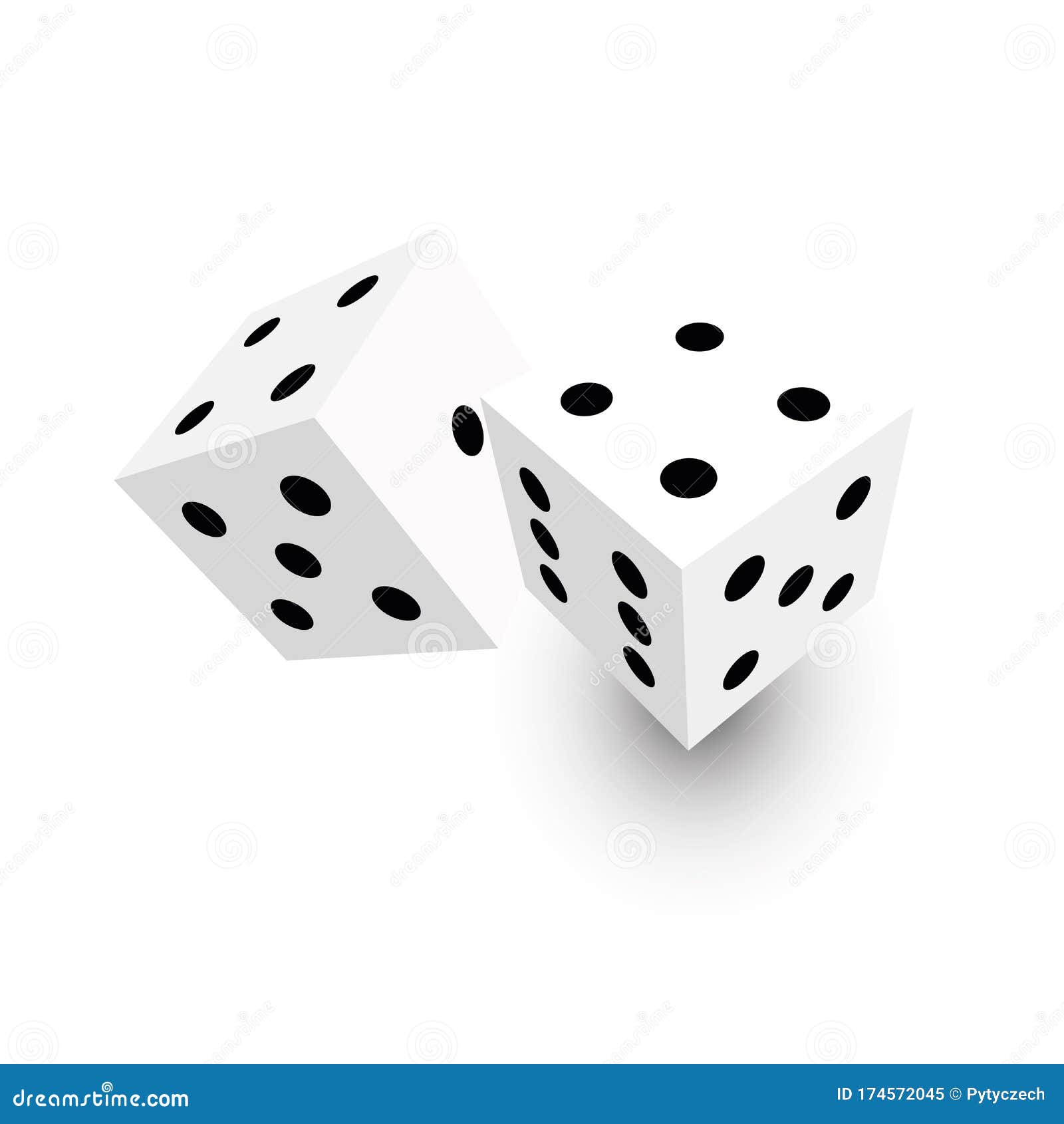 Two White Dice with Black Dots. 3D Vector Object with Dropped Shadow ...